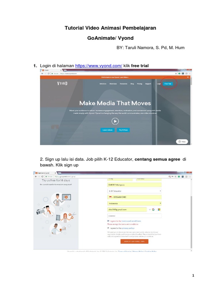 Tutorial Video Animasi Pembelajaran Goanimate/ Vyond: By: Taruli Namora, S. PD, M. Hum | PDF