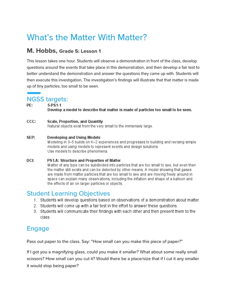 Mak - Physical Science Lesson Plan | PDF | Matter | Molecules