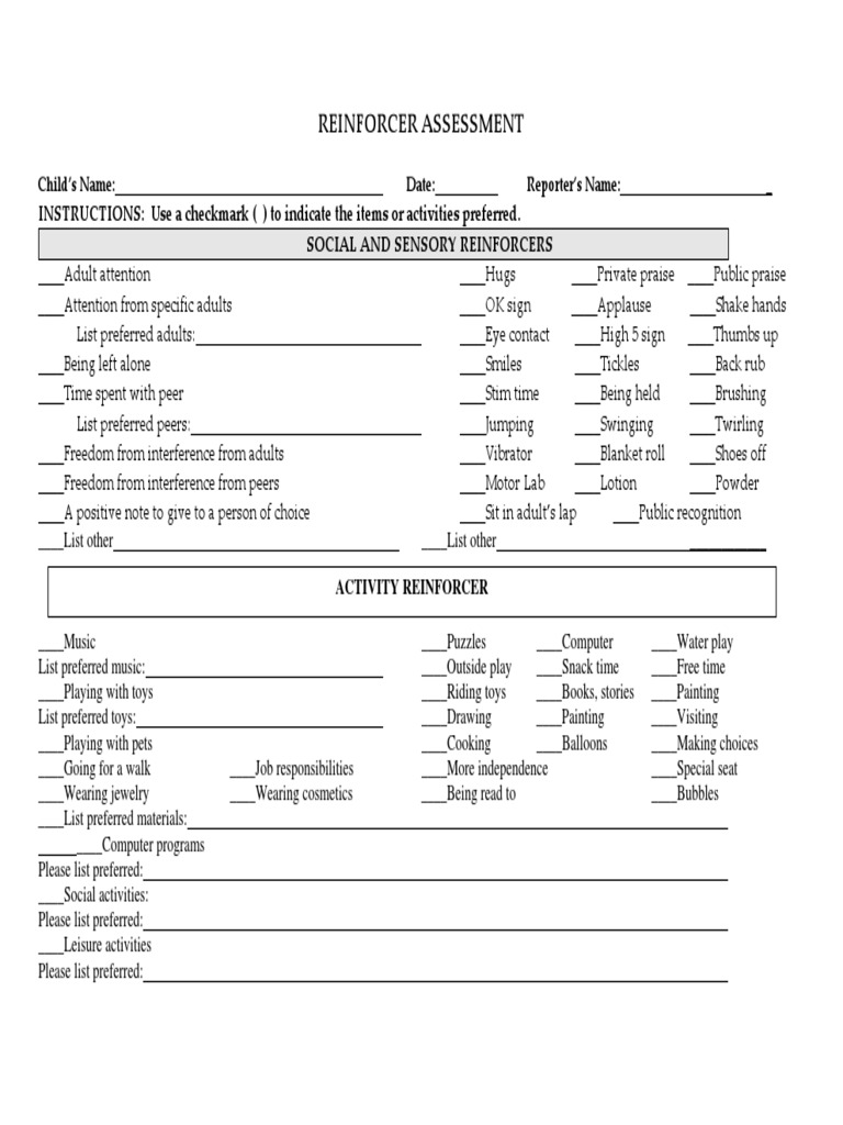 Reinforcer Assessment | PDF | Nervous System | Psychiatry