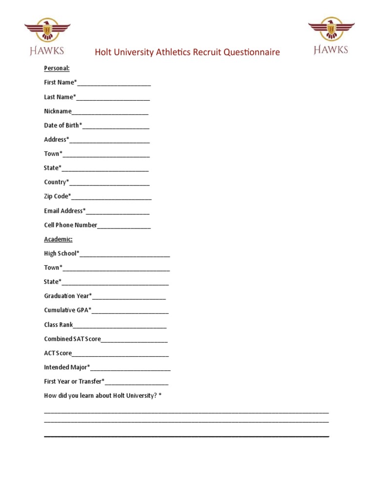 Colin Holt - Athletics Recruit Questionnaire | PDF