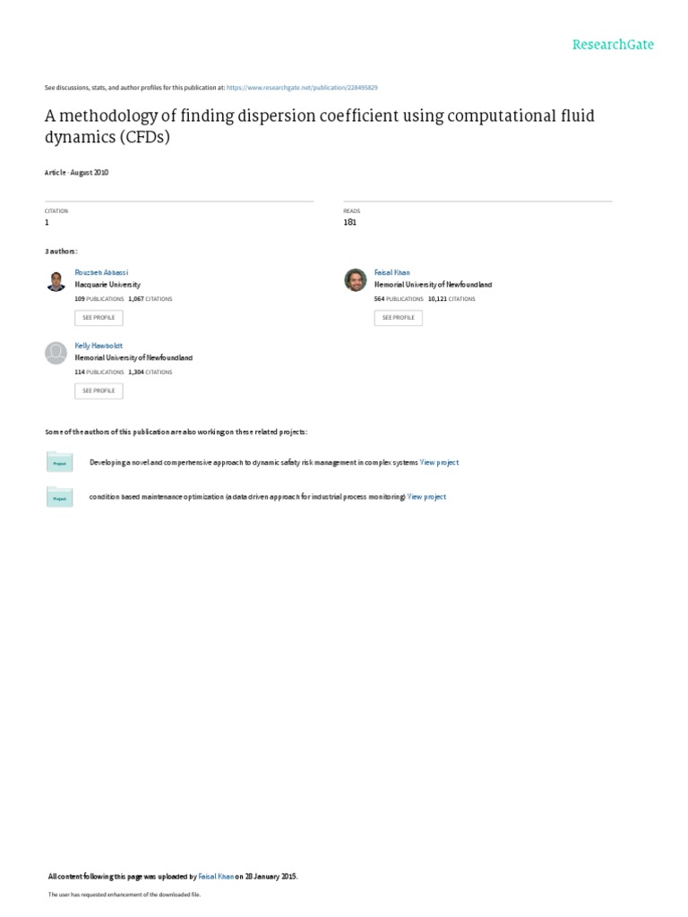 A CFD Methodology of Finding Dispersion Coefficient in Stabilization Ponds | PDF | Computational ...