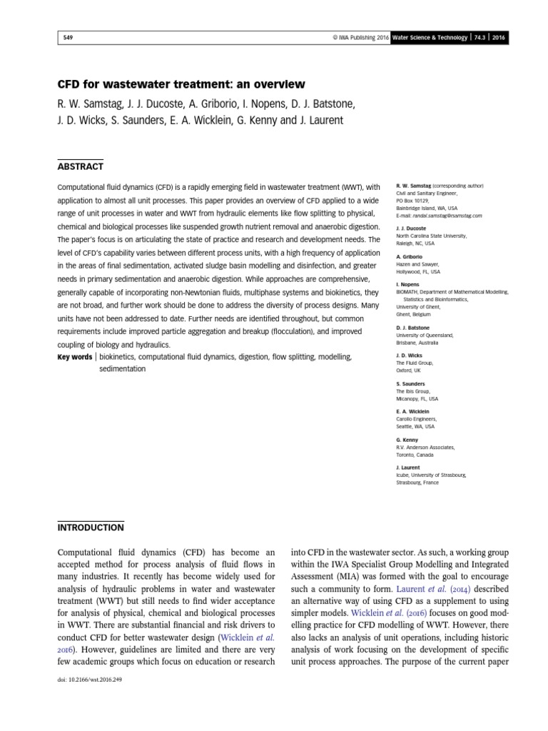 CFD For Wastewater Treatment An Overview PDF | PDF | Computational ...