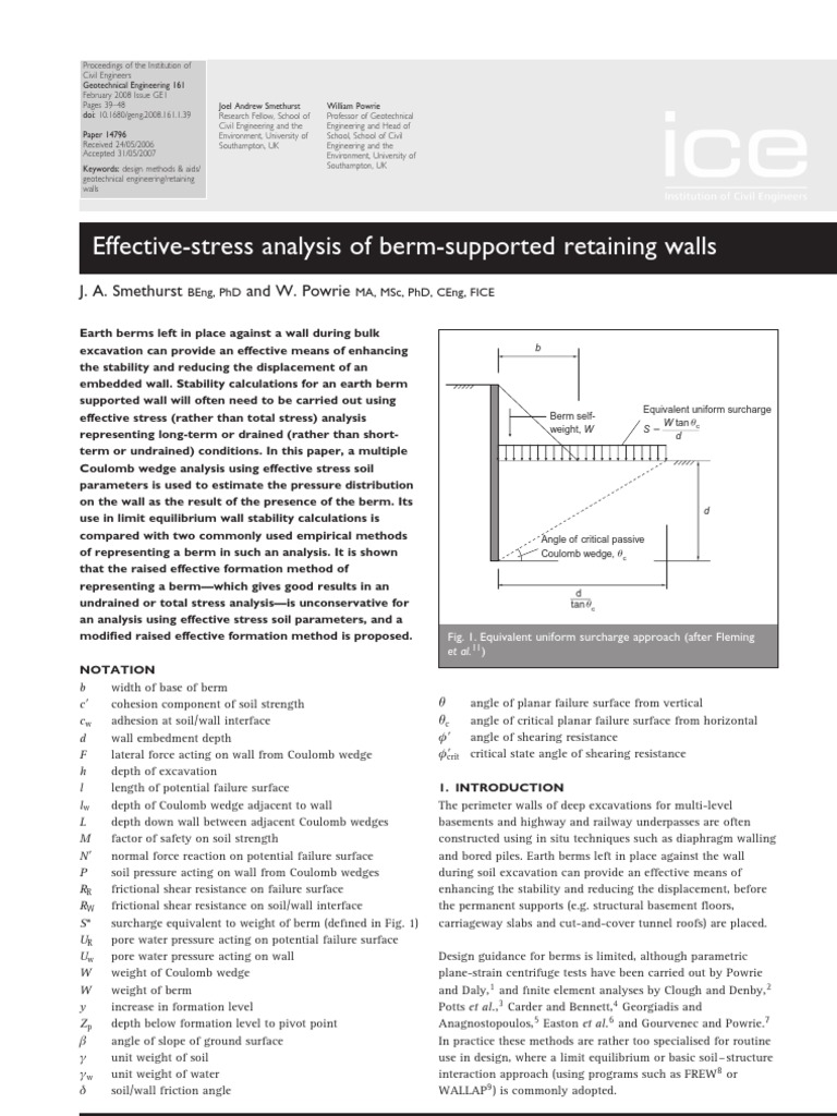 Effective-Stress Analysis of Berm-Supported Retaining Walls | PDF ...