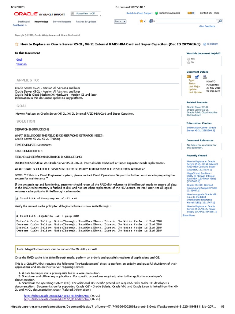 How To Replace An Oracle Server X5-2L, X6-2L Internal RAID HBA Card and ...