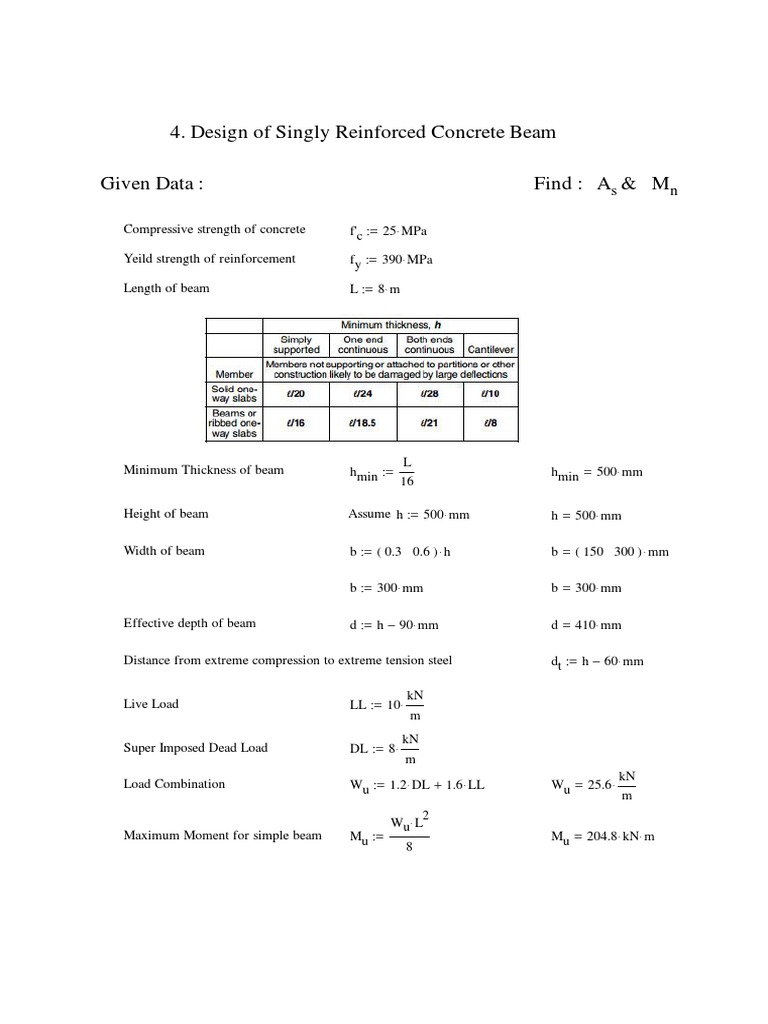 Design of Singly Reinforced Concrete Beam | PDF | Beam (Structure ...