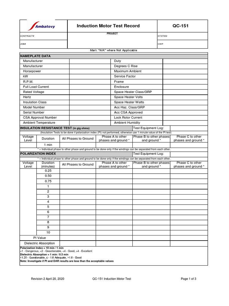 Analysis of an Induction Motor Test Record: Insulation Resistance ...