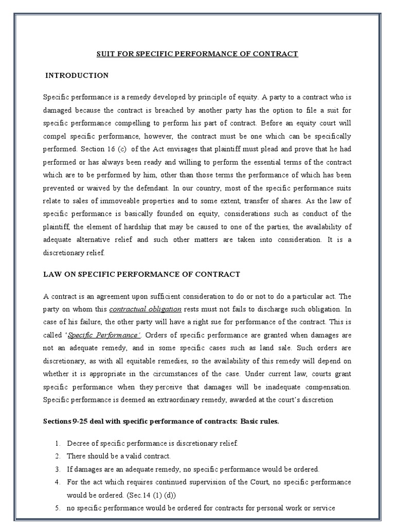 Specific Performance | PDF | Specific Performance | Equity (Law)