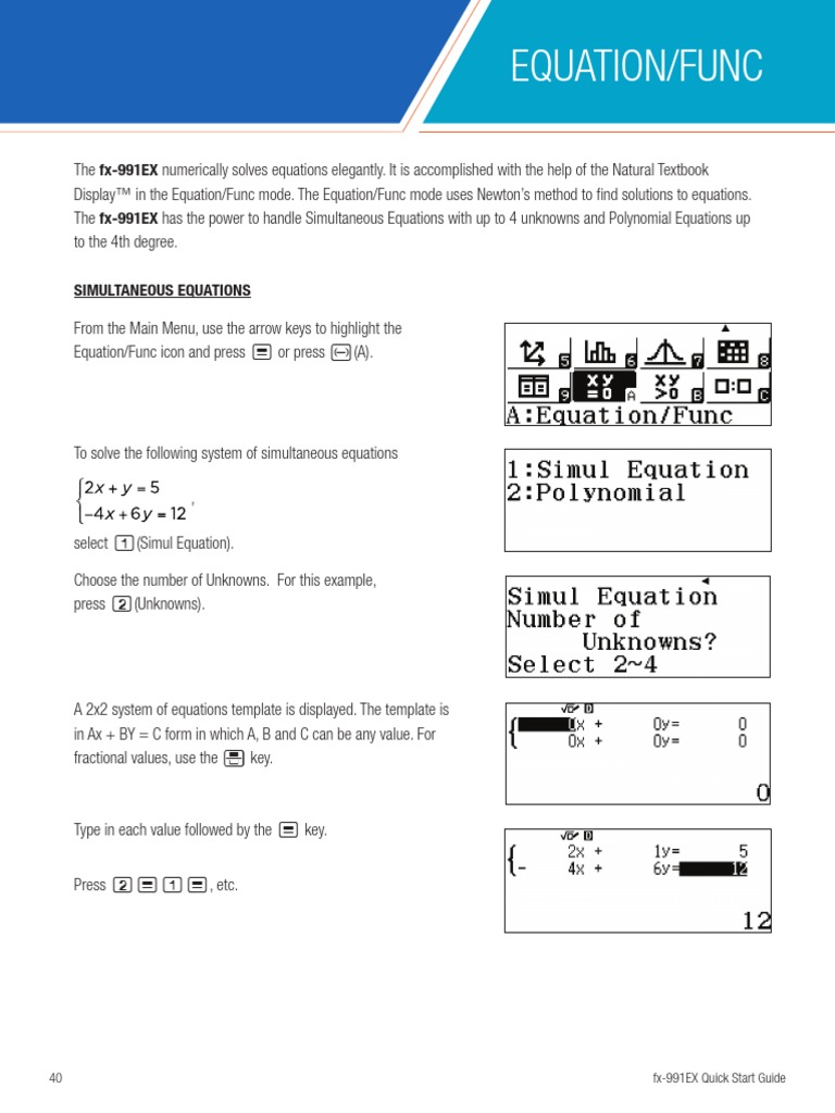 Equation/Func: fx-991EX Quick Start Guide 40 | PDF | Polynomial | Equations