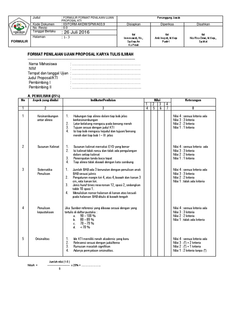 FORM A03. 9 3 Indikator Penilaian Proposal KTI | PDF