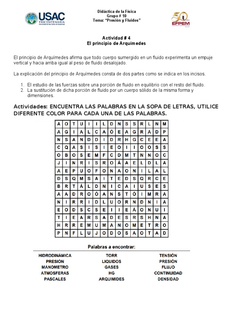 Sopa de Letras: Principio de Arquímedes | PDF | Estudios de idiomas ...