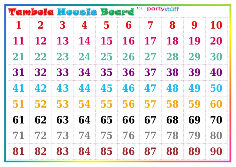 Housie Number Chart 1-90 | PDF
