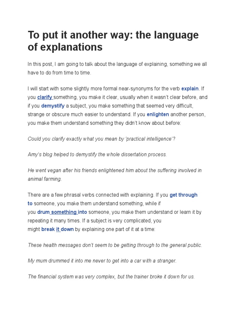 Language of Clarification and Explanation | PDF | Prediction | Verb
