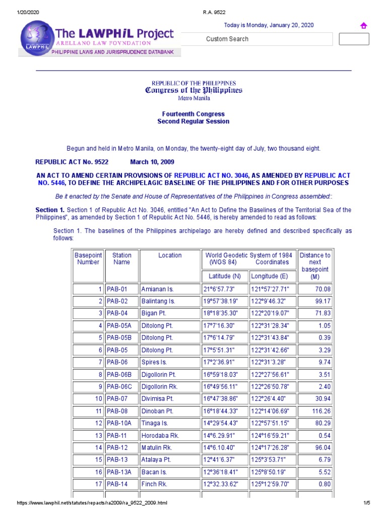 R.A. 9522-Philippine Baseline Law | PDF | Constitutional Law | Public ...