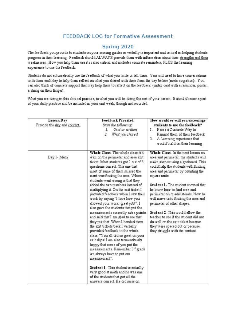 Feedback Log | PDF | Behavior Modification | Learning
