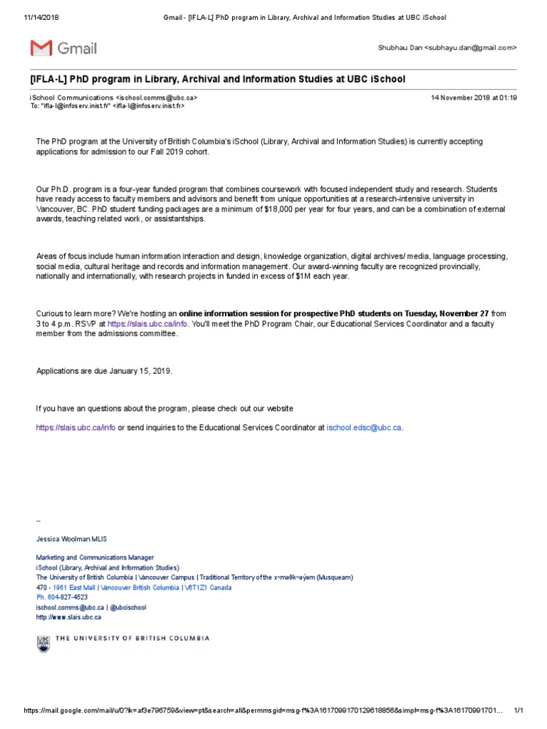 UBC PhD in Library and Archival Studies | PDF | Doctor Of Philosophy ...