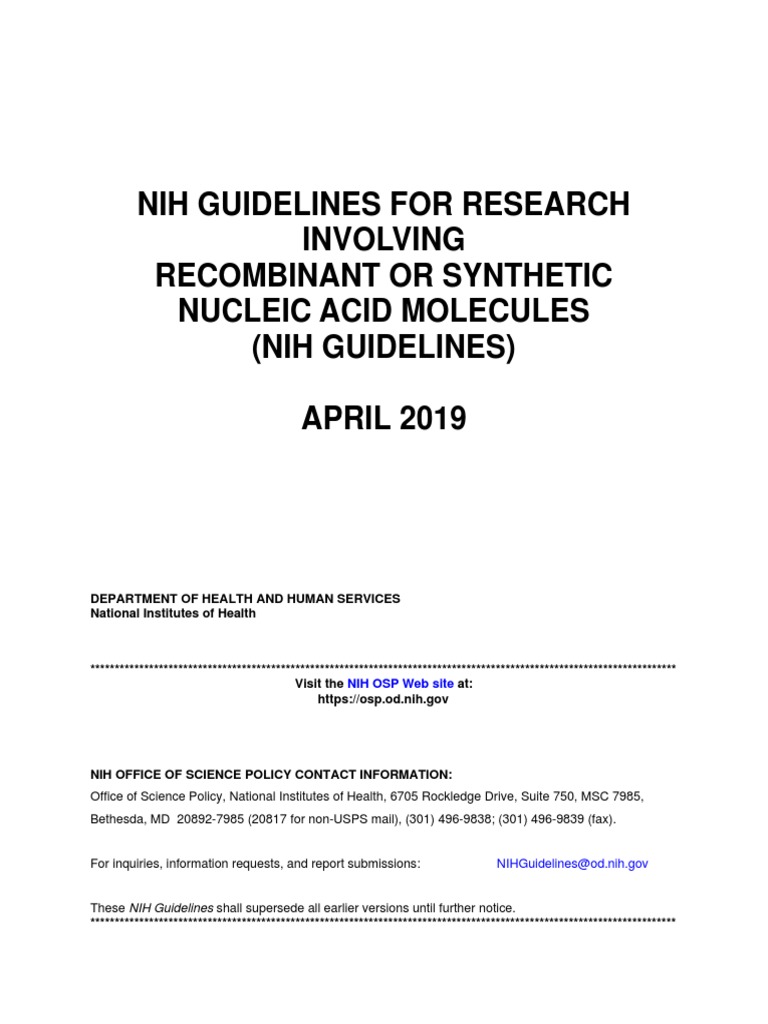 NIH Guidelines PDF | PDF | Molecular Cloning | Recombinant Dna