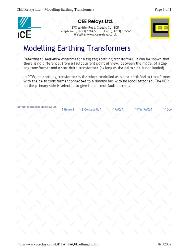 Modelling Earthing Transformers: CEE Relays LTD | PDF