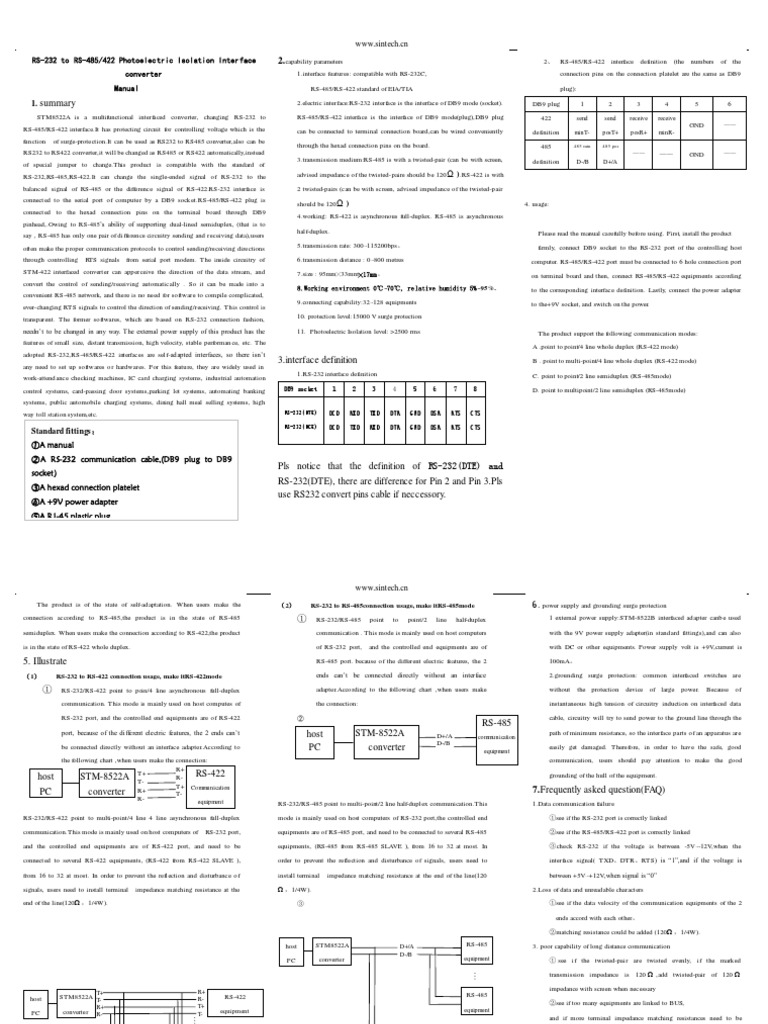 STM-8522 RS-232 to RS-485/422 Converter | PDF | Digital Electronics ...