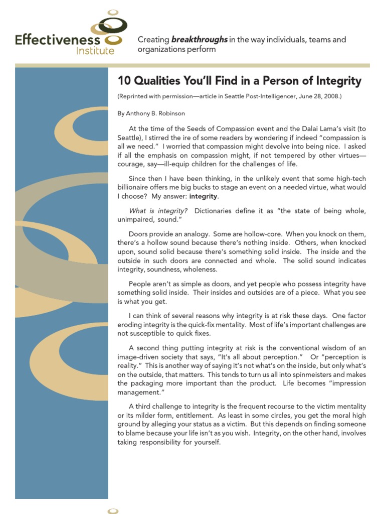 10 Qualities You'll Find in A Person of Integrity | PDF | Compassion ...