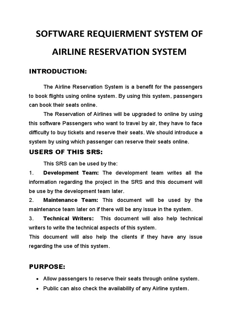 Software Requierment System of Airline Reservation System | PDF | Graphical User Interfaces ...
