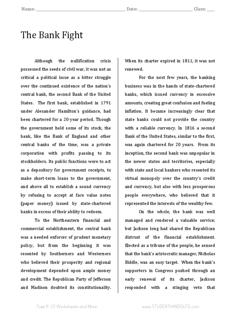 The Bank Fight: Free K-12 Worksheets and More | PDF | Central Banks | Banks
