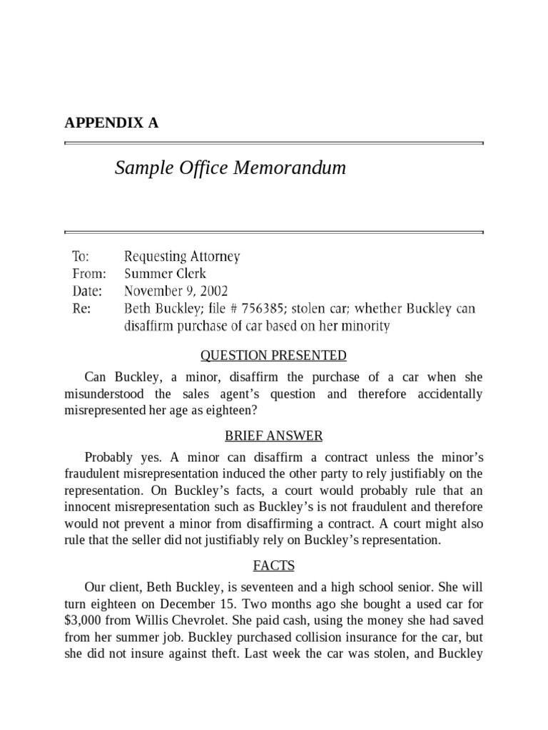 Sample Office Memorandum: Appendix A | PDF | Misrepresentation ...