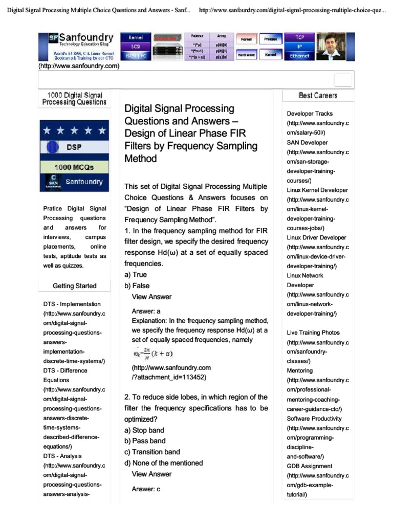 Digital Signal Processing Multiple Choice Questions and Answers Sanfoundry | PDF | Digital ...