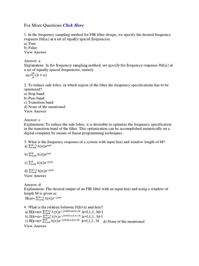 MCQ On Digital Signal Processing | PDF | Sampling (Signal Processing ...