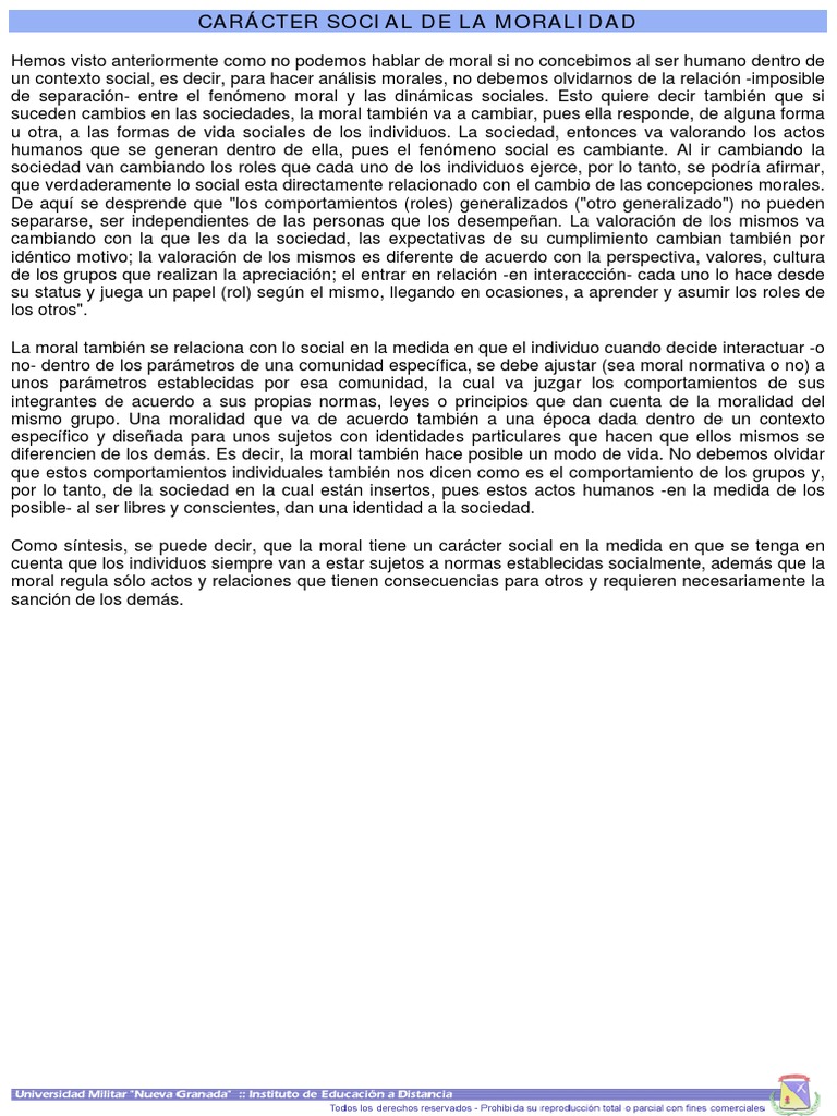 Carácter Social de La Moralidad | PDF | Moralidad | Teorías sociológicas