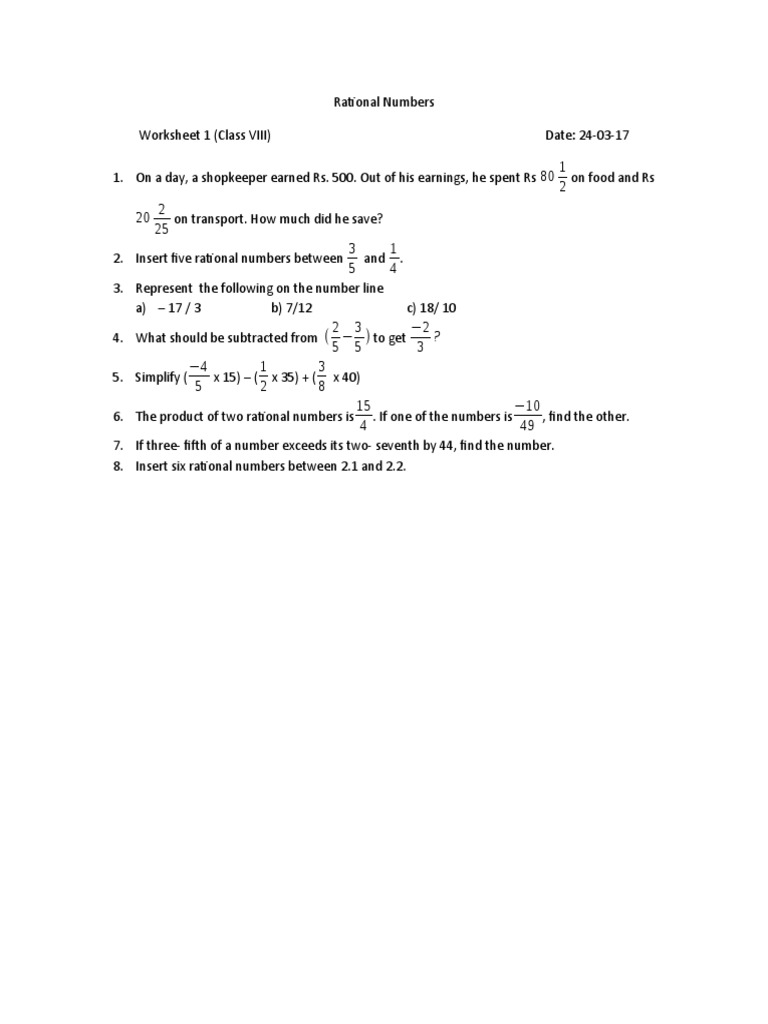 7th Grade Rational Numbers Worksheet | PDF | Teaching Methods & Materials