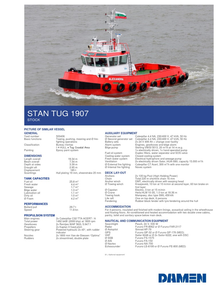 DAMEN STAN TUG® 1907 - Stock | PDF | Anchor | Ships