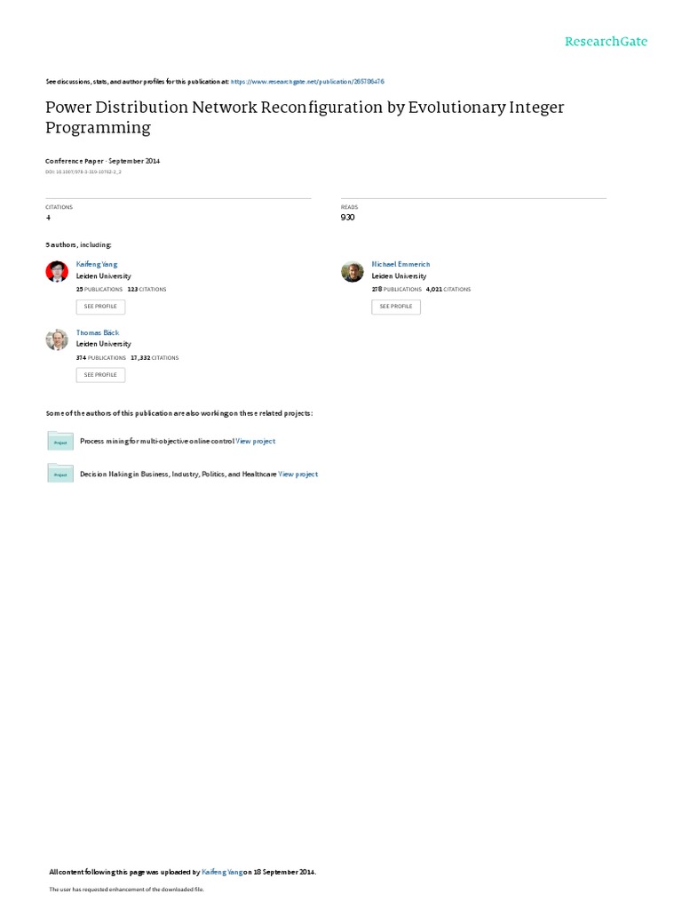 Power Distribution Network Reconfigurationby Evolutionary Integer Programming | PDF ...