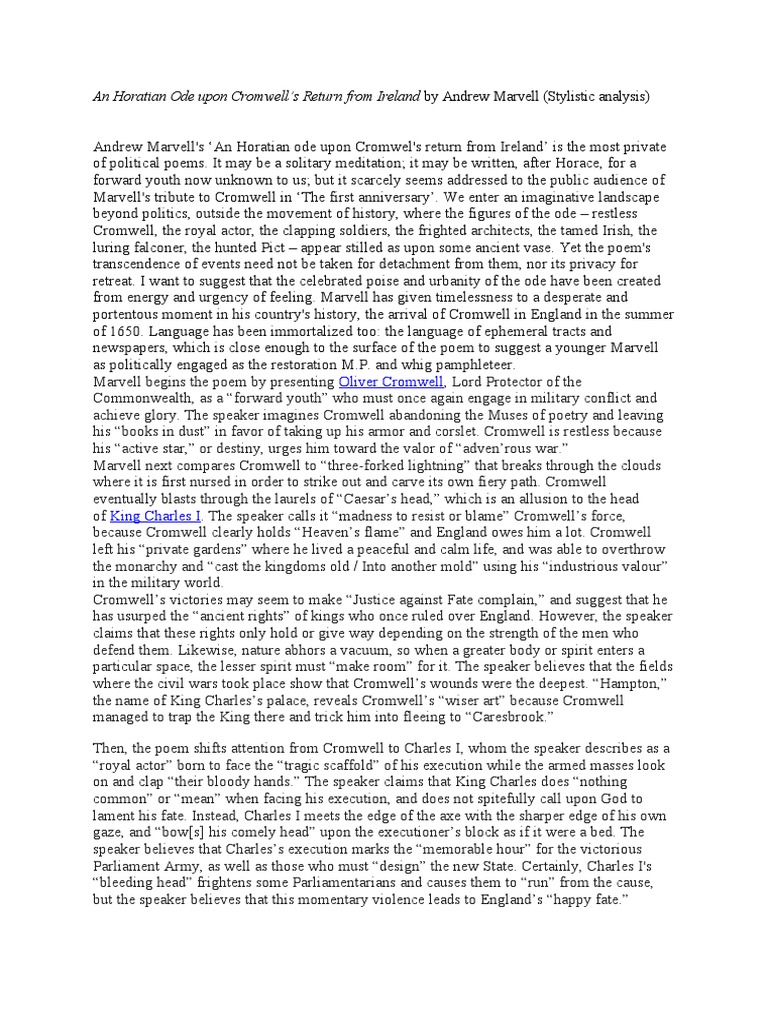 An Horatian Ode Upon Cromwell | PDF | Oliver Cromwell | Horace