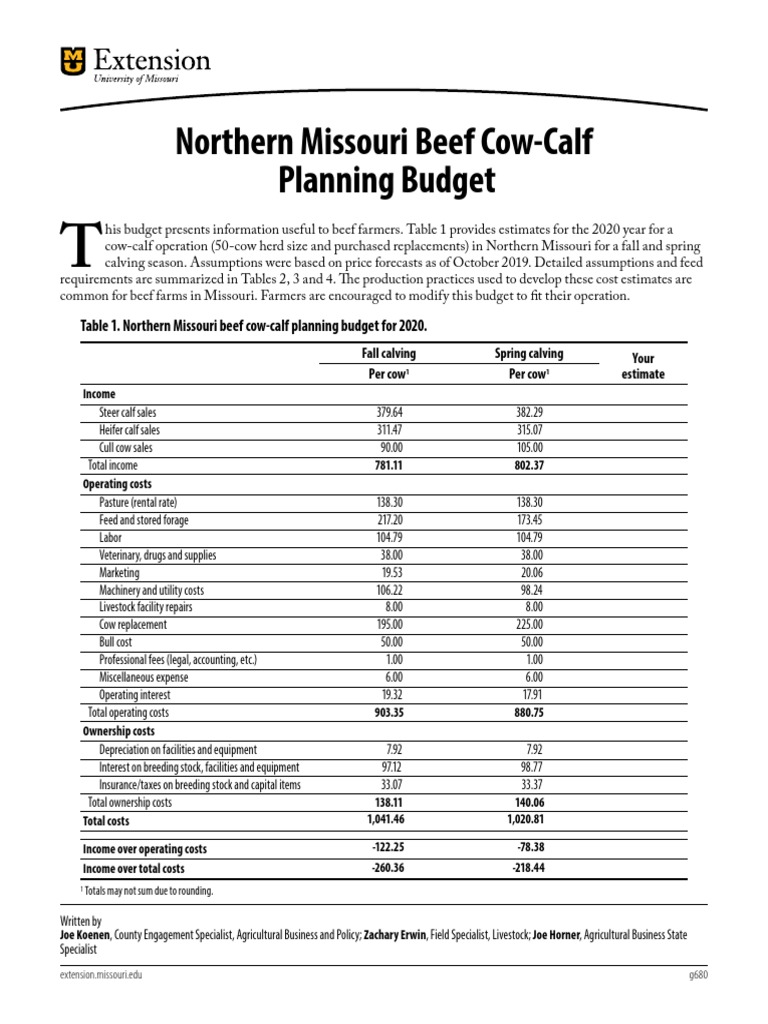 Beef Cow-Calf Planning Budget | PDF | Calf | Cattle