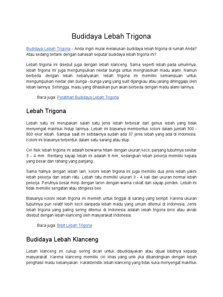 Budidaya Lebah Trigona | PDF