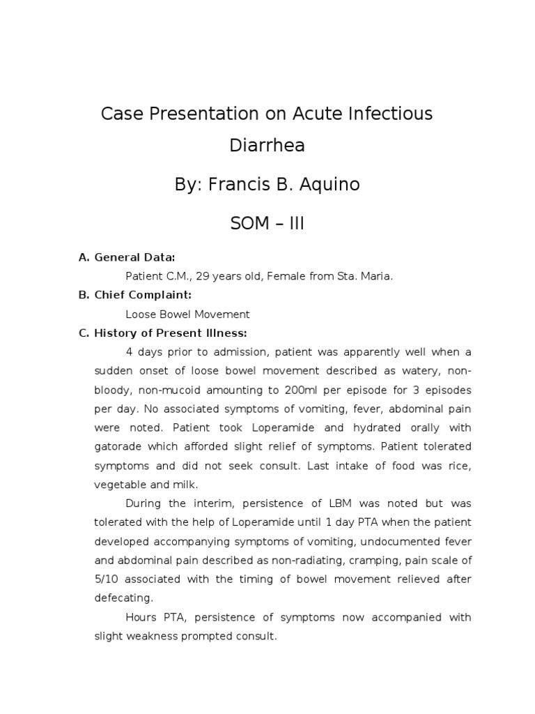 Acute Infectious Diarrhea Case Study | PDF | Diarrhea | Epidemiology