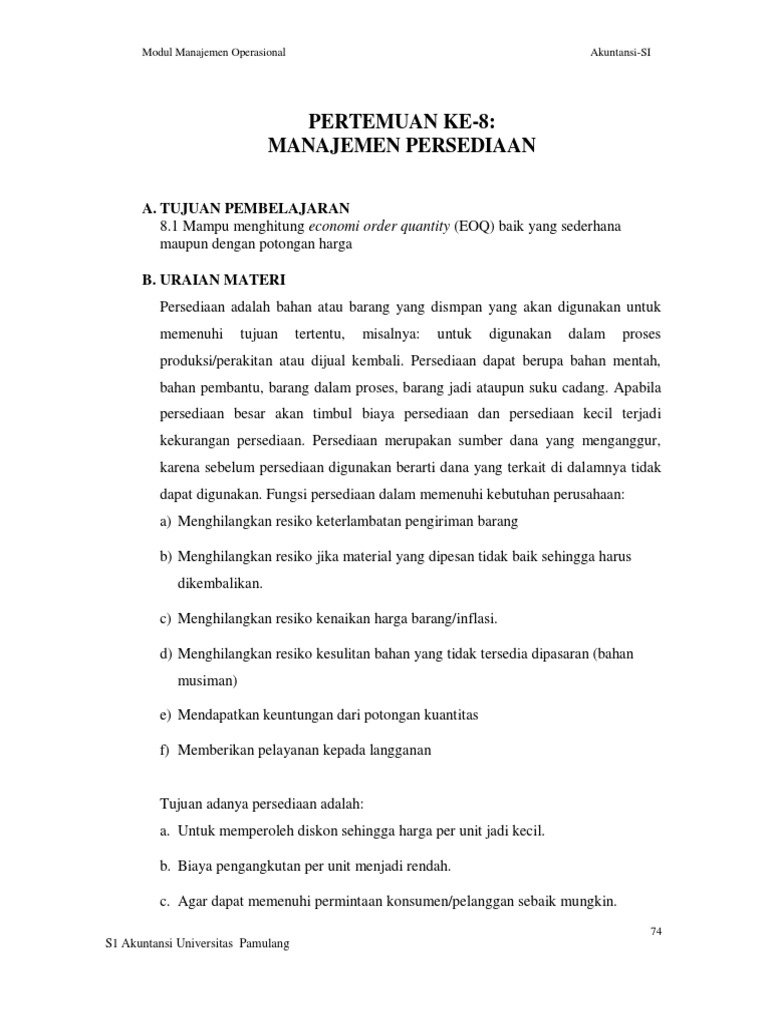 Pertemuan Ke-8 - Manajemen Persediaan PDF | PDF