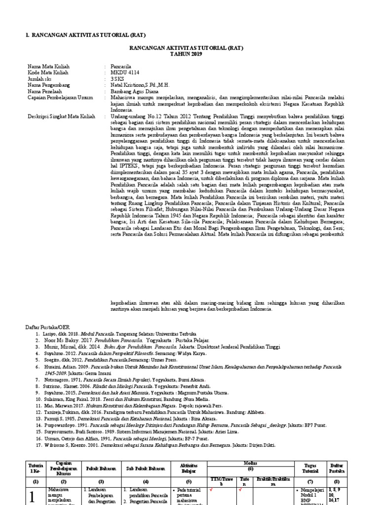 Rancangan Aktivitas Tutorial (Rat) Rancangan Aktivitas Tutorial (Rat) TAHUN 2019 | PDF