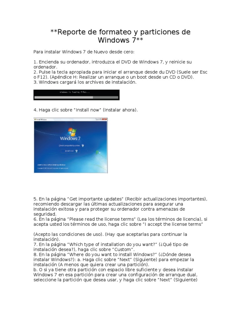 Reporte de Formateo y Particiones de Windows 7 | PDF | Point and Click | Windows 7