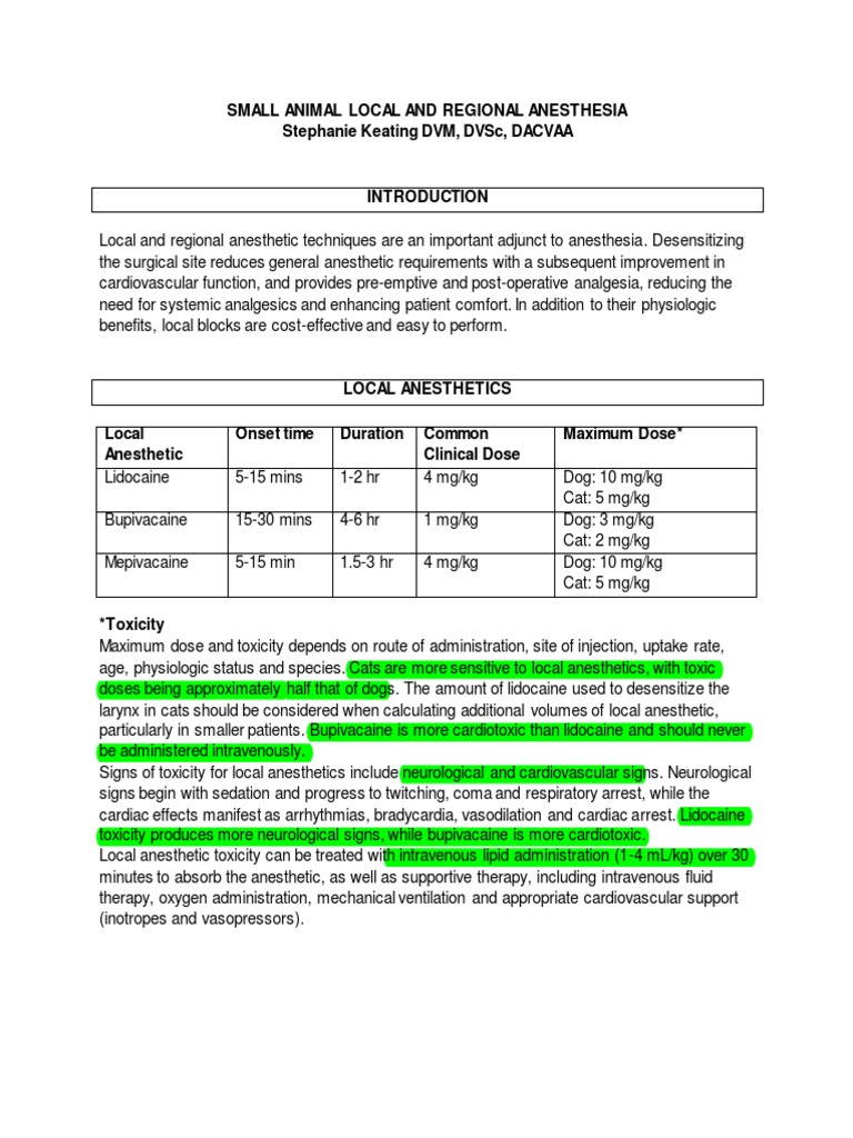 Keating Local and Regional Anesthesia in Small Animals | PDF ...