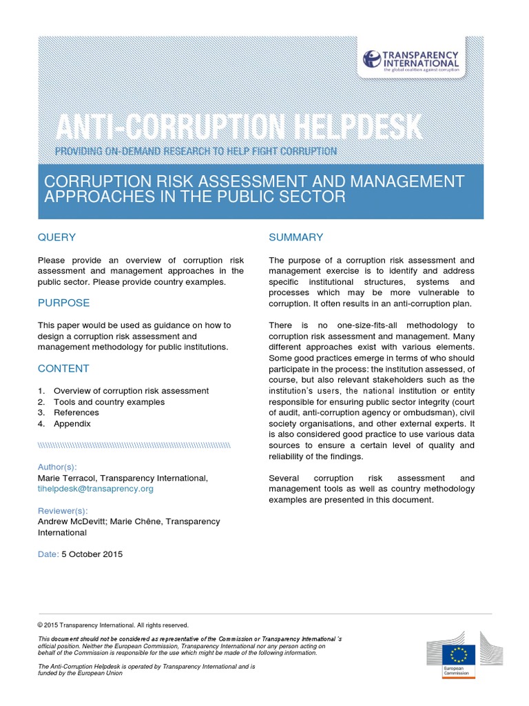 Corruption Risk Assessment and Management Approaches in The Public ...