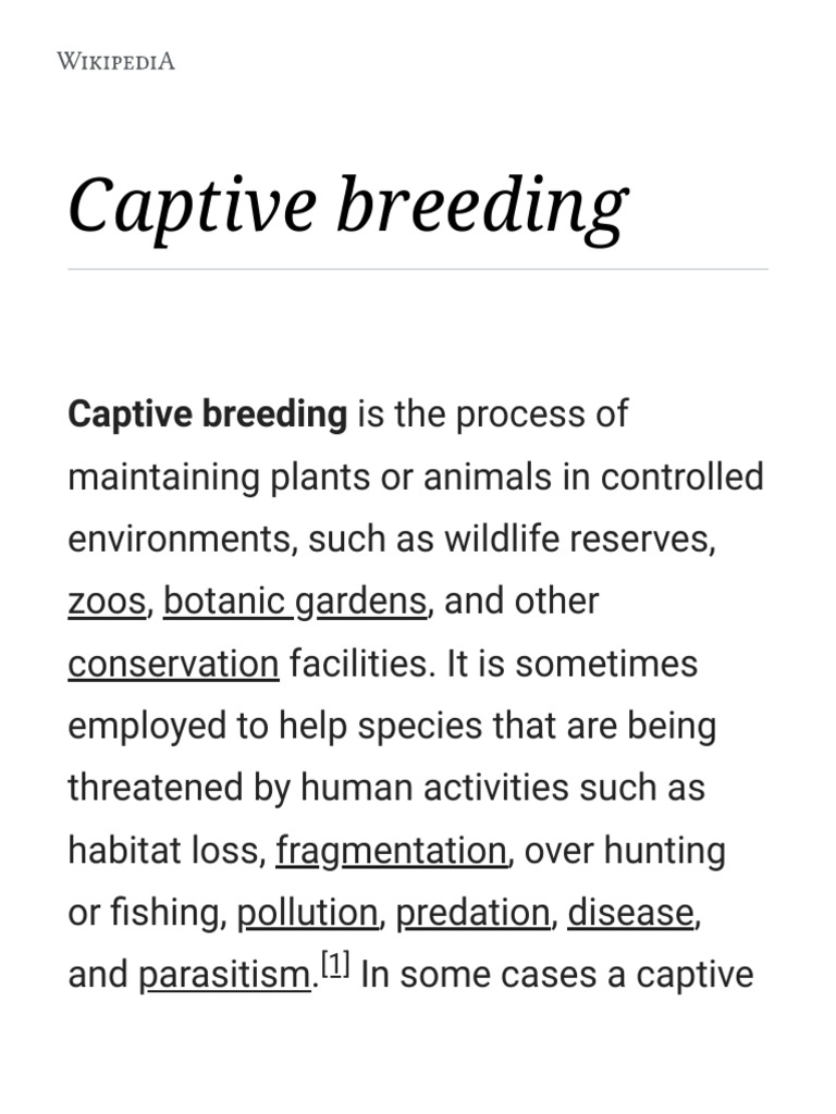 Captive Breeding - Wikipedia | PDF | Inbreeding | Biology