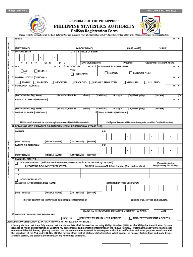 Philippine Statistics Authority Philsys Registration Form: Republic of ...