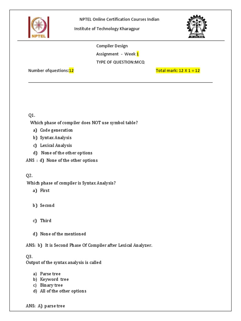 Assignment - 1 - Compiler Design | PDF | Parsing | Compiler