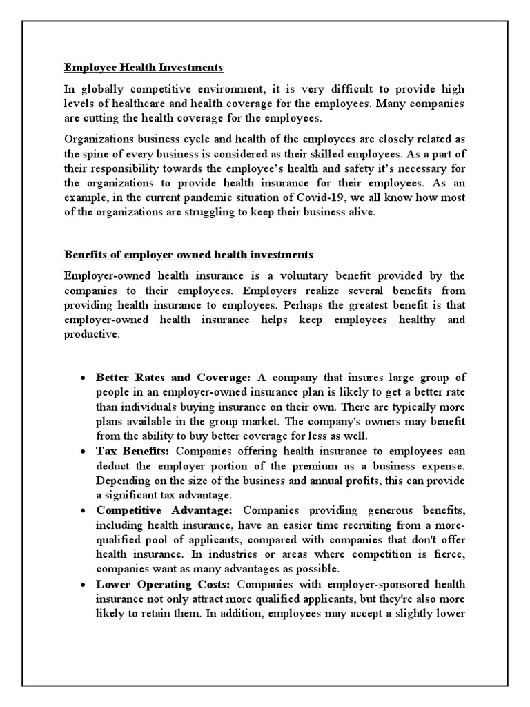 Employee Health Investments | PDF | Insurance | Employment