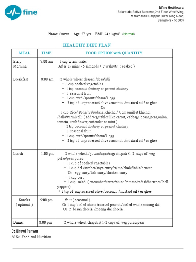 Healthy Diet Plan: Meal Time Food Option With Quantity | Download Free ...