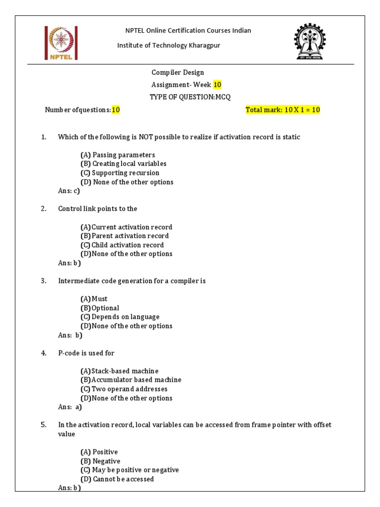 Assignment 10 Compiler Design Pdf Pointer Computer Programming Computer Architecture