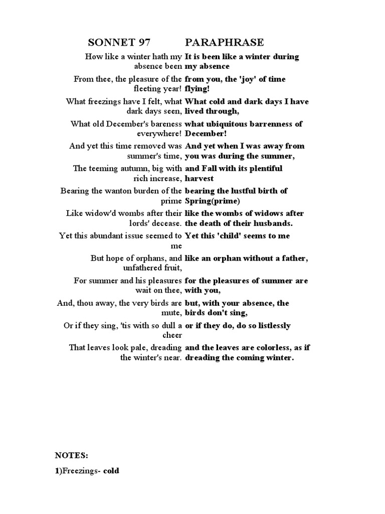 Sonnet 97 | PDF | Sonnets | Poetic Form