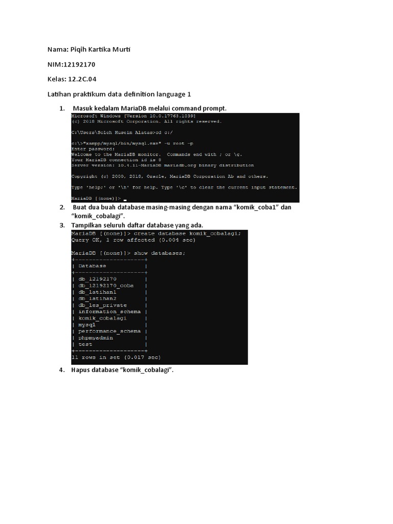 Latihan DDL MariaDB Siswa 12.2C.04 | PDF | Game & Aktivitas | Komputer