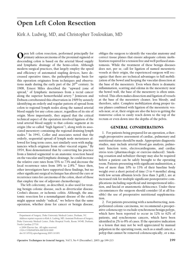 Open Left Colon Resection: Kirk A. Ludwig, MD, and Christopher ...